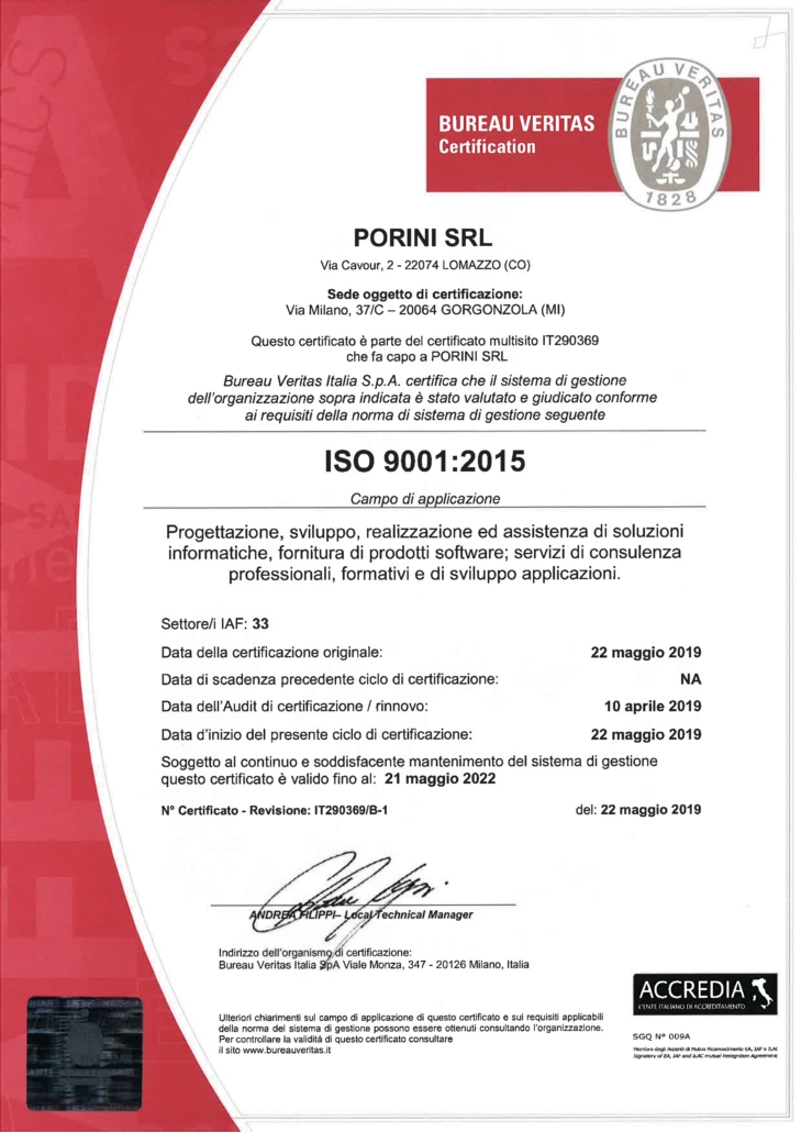Certification ISO9001 – Porini